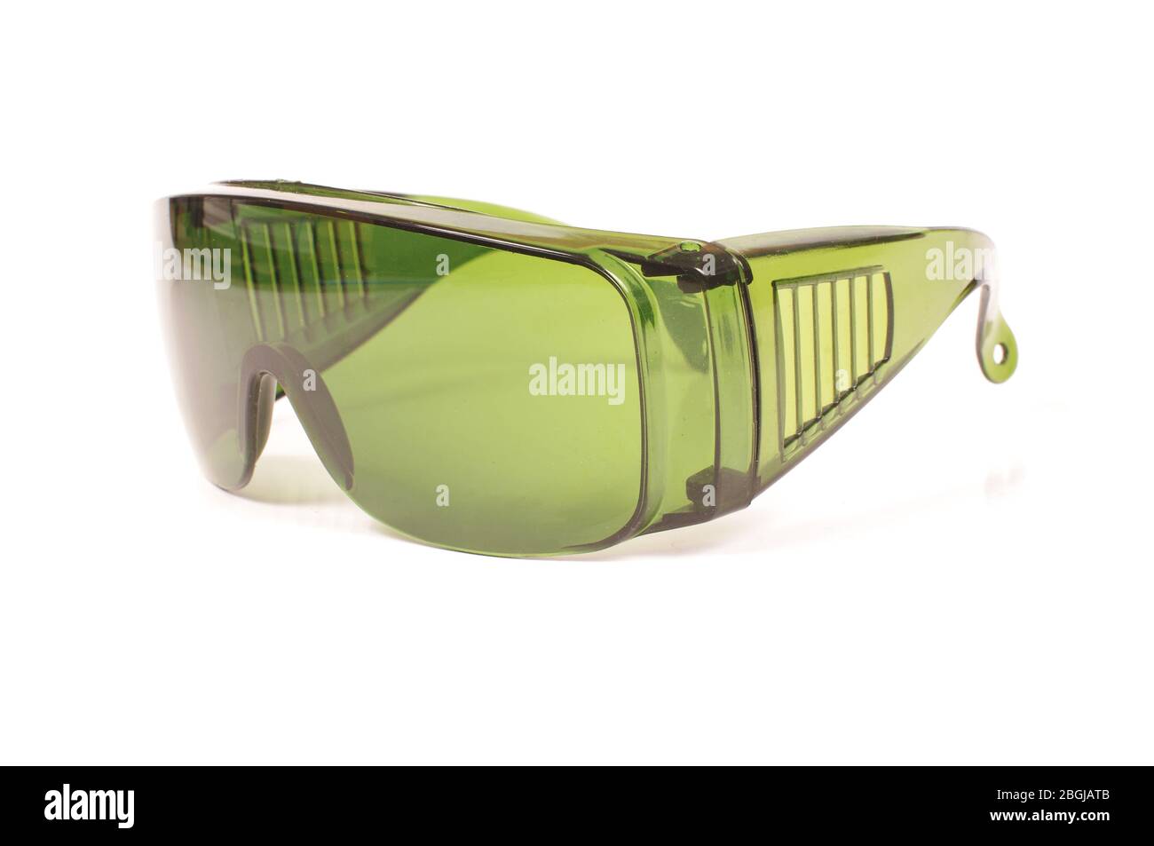 Safety green glasses for protection from laser radiation isolated on ...