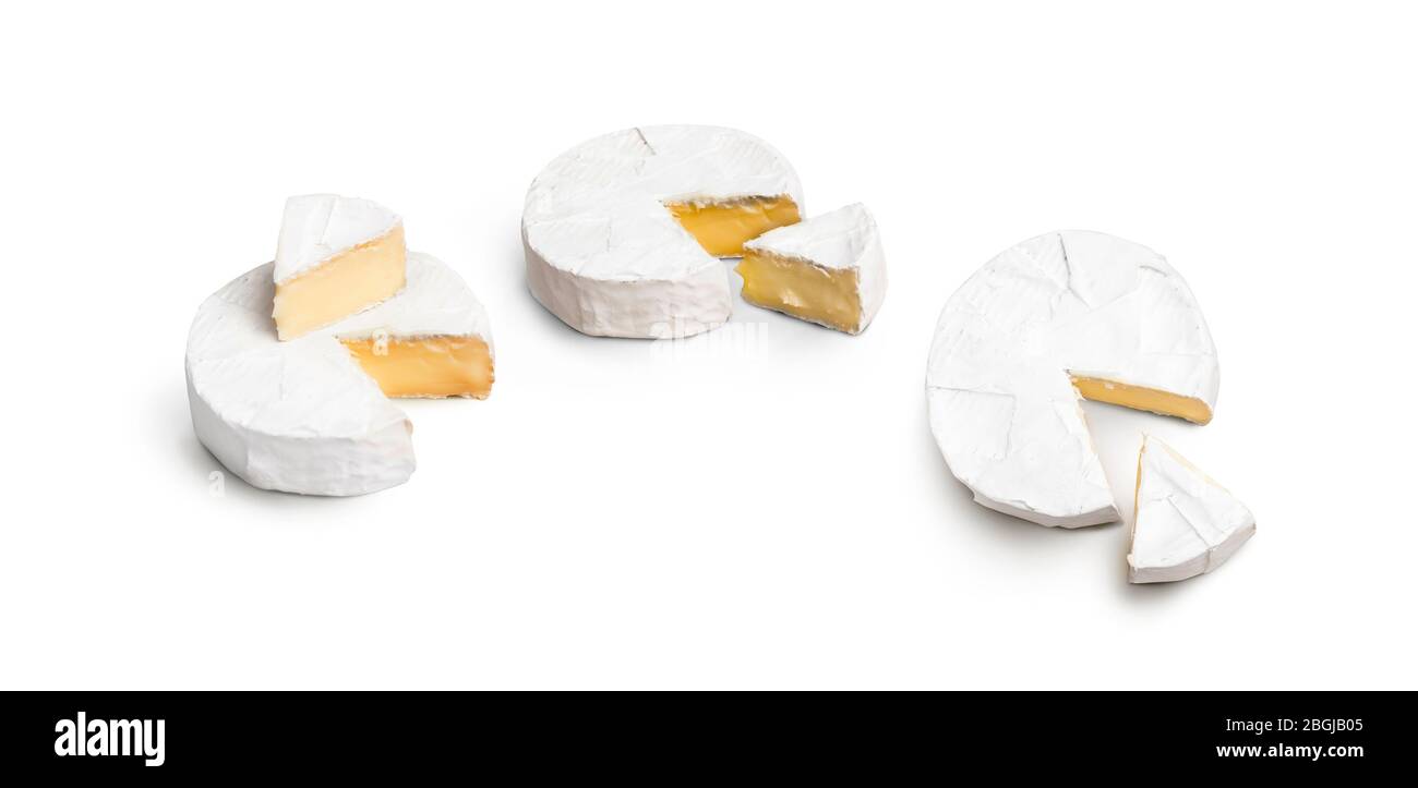 Fresh slice Camembert cheese natural on white background complect Stock ...