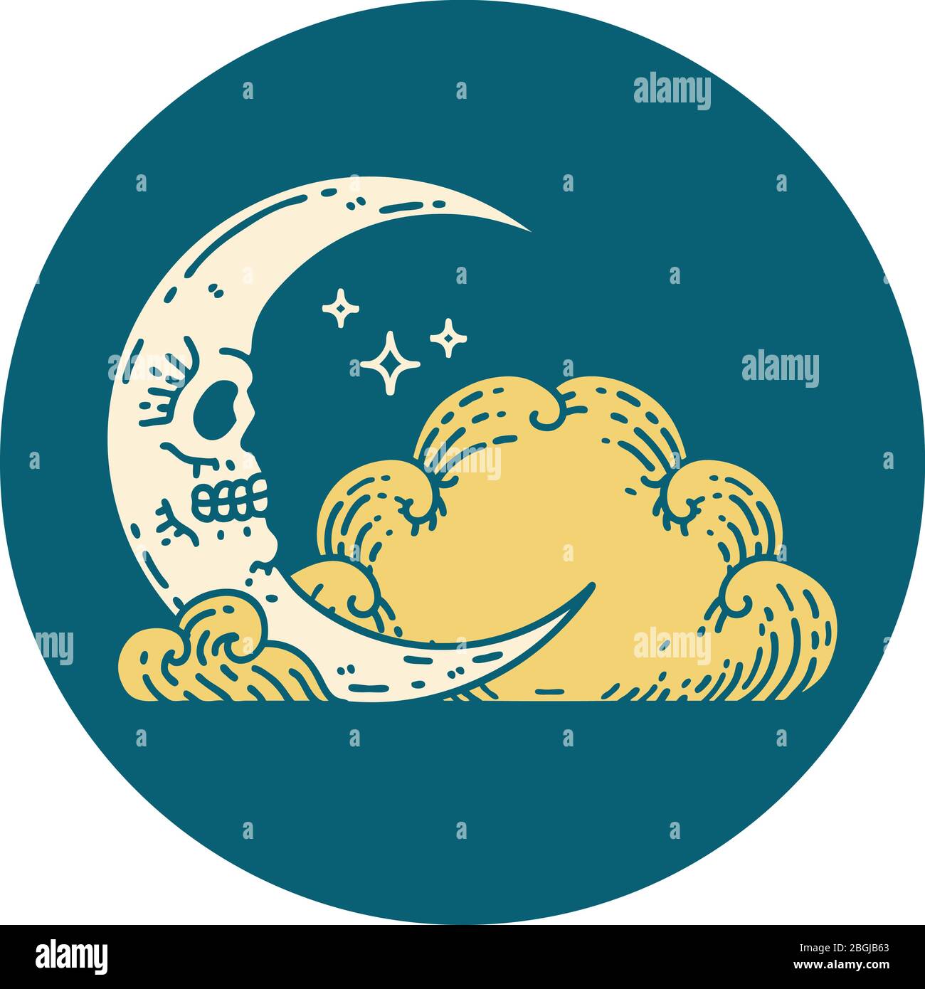 iconic tattoo style image of a skull crescent moon and clouds Stock ...
