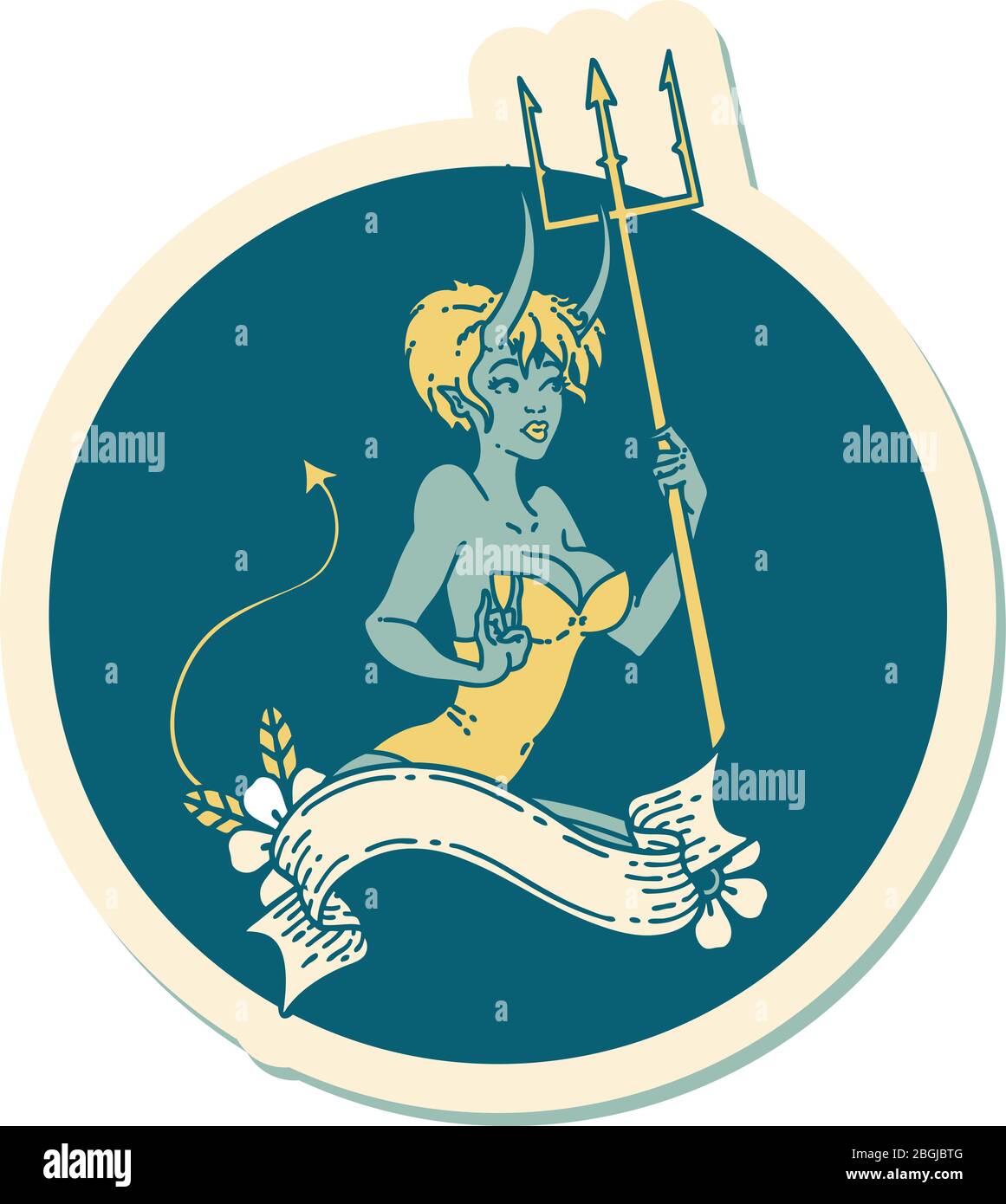 sticker of tattoo in traditional style of a pinup devil girl with ...