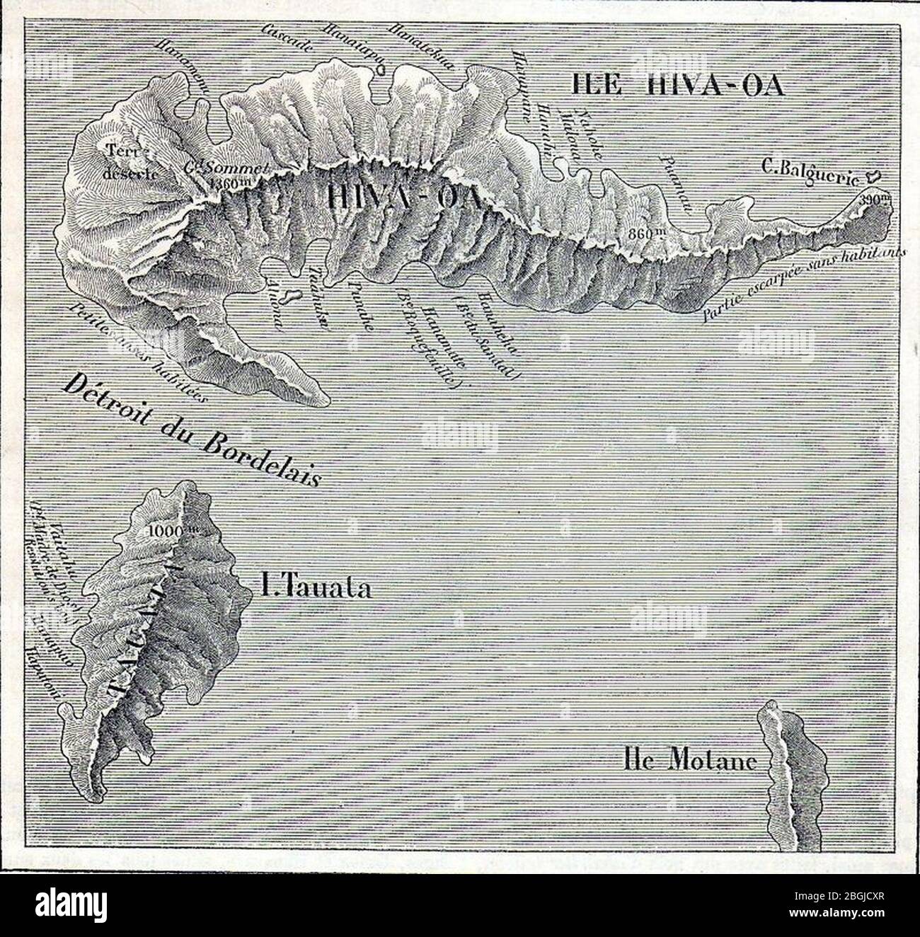 Hiva Oa Motane Tauata 1875 map Stock Photo - Alamy