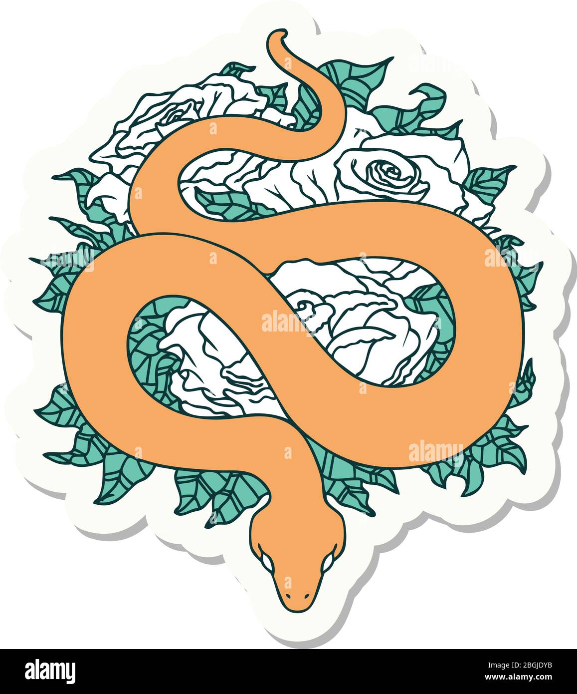 sticker of tattoo in traditional style of snake and roses Stock Vector ...