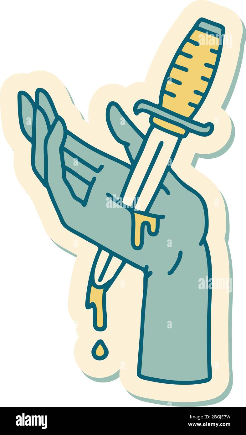 sticker of tattoo in traditional style of a dagger in the hand Stock ...