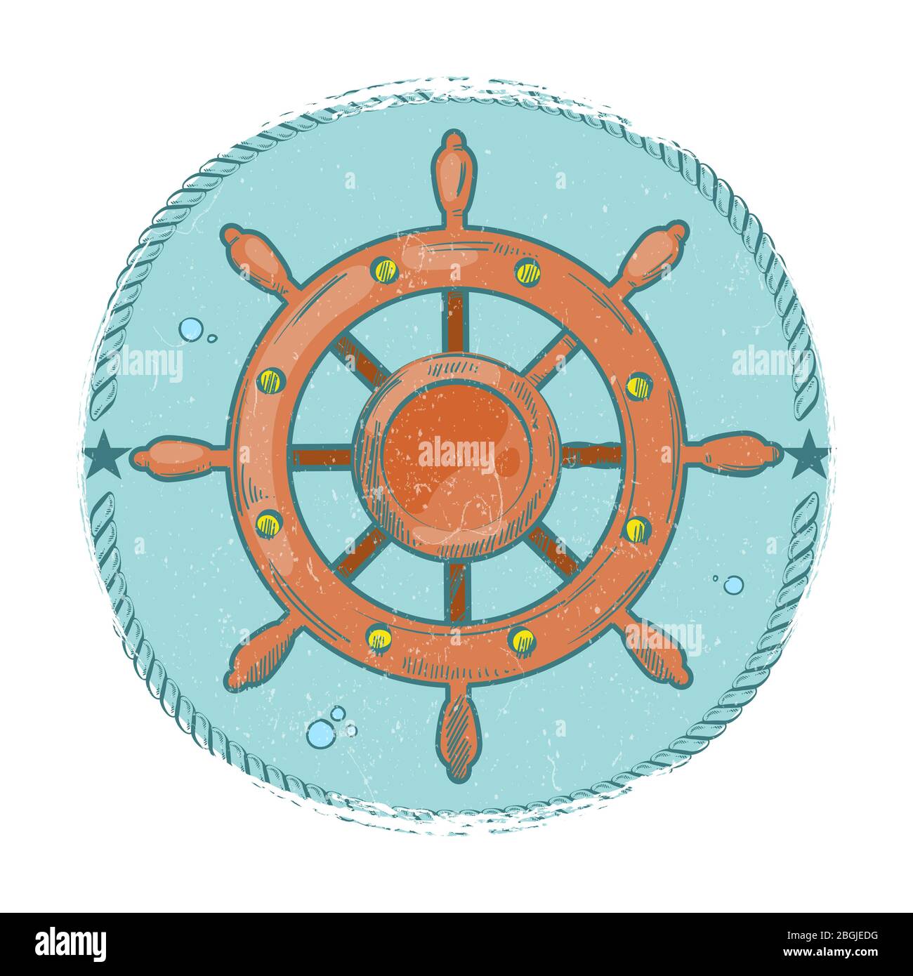 Grunge nautical emblem. Hand drawn sea wheel logo design. Vector ...