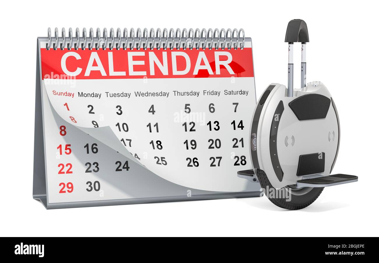 Desk calendar with bicycle, 3D rendering isolated on white background ...