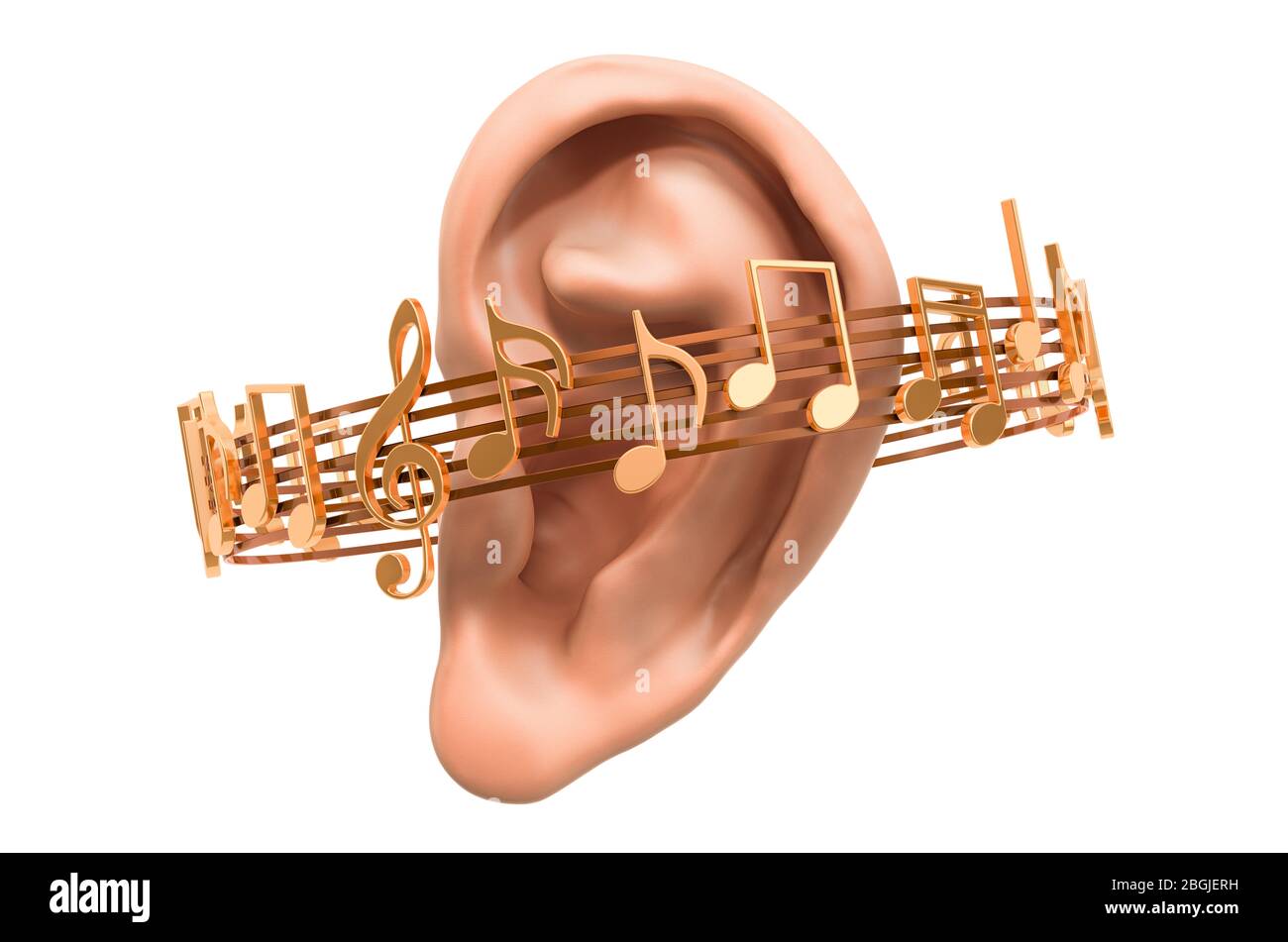Ear with music notes around, 3D rendering isolated on white background ...