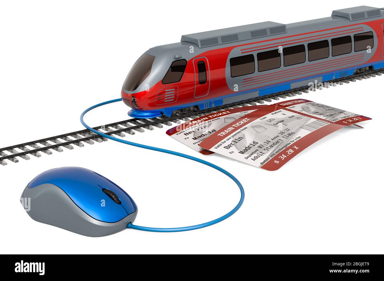 Buying train tickets online, concept. 3D rendering isolated on white ...