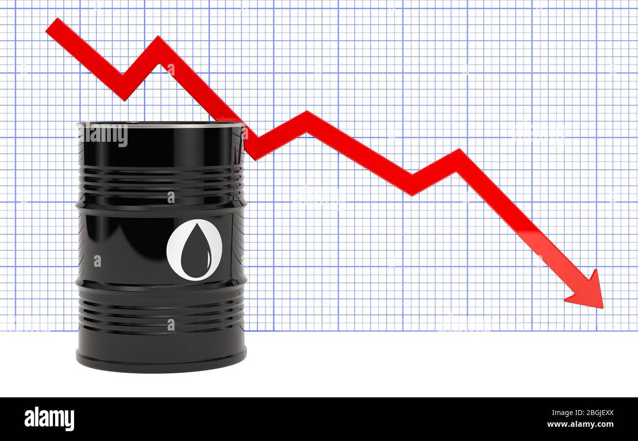 Oil price fall down concept. 3D rendering isolated on white background ...