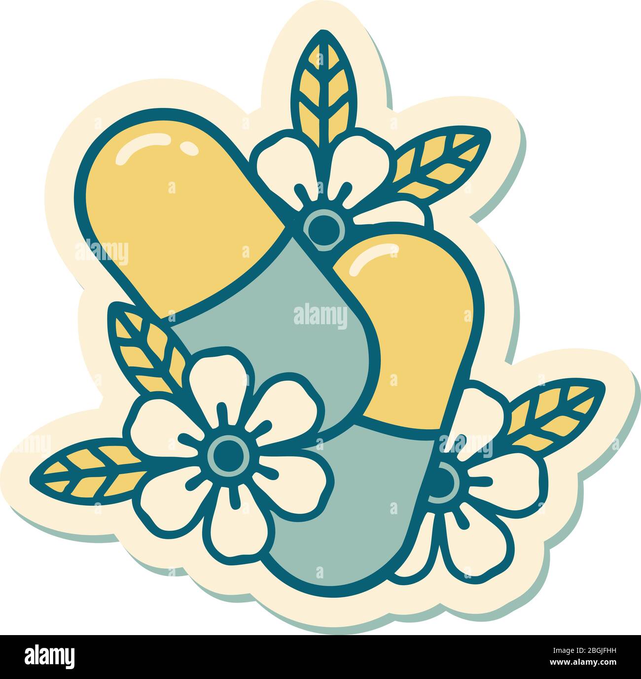 sticker of tattoo in traditional style of pills and flowers Stock ...