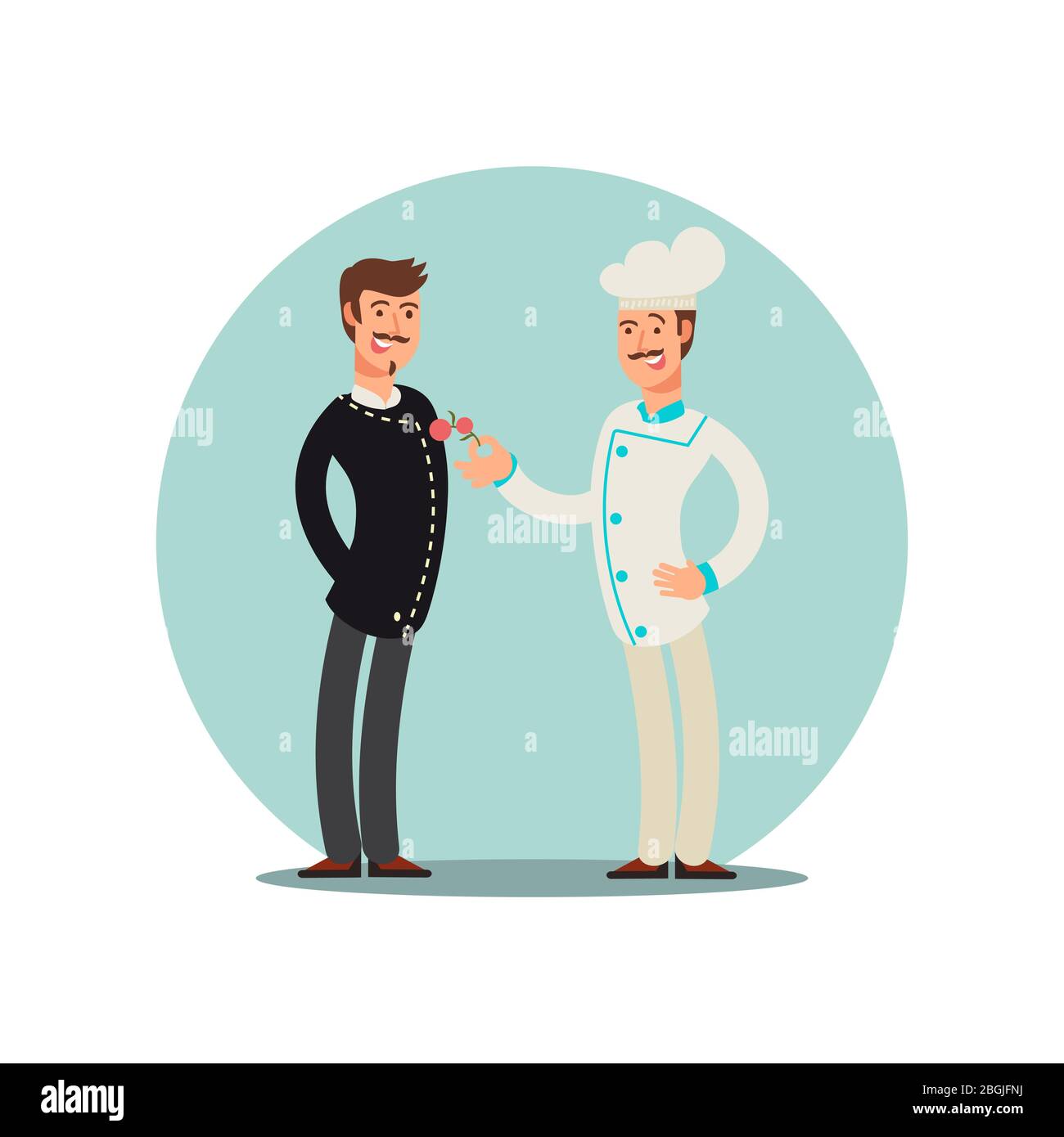 Restaurant team cartoon character. Chef and sommelie flat design icon ...