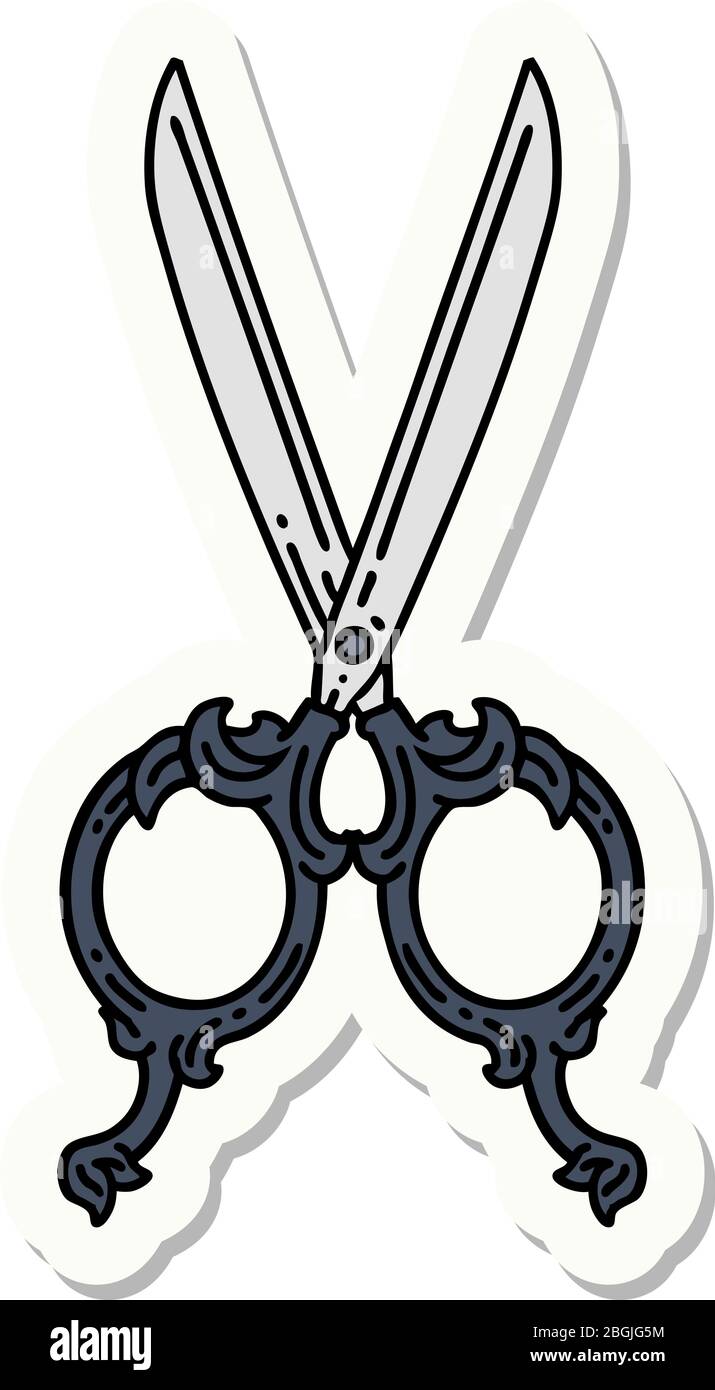 sticker of tattoo in traditional style of barber scissors Stock Vector ...
