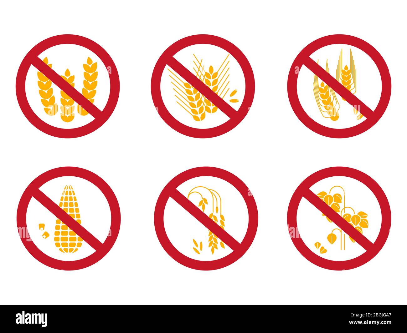 Grains free icons set. Gluten free, rice free, corn free icons isolated ...