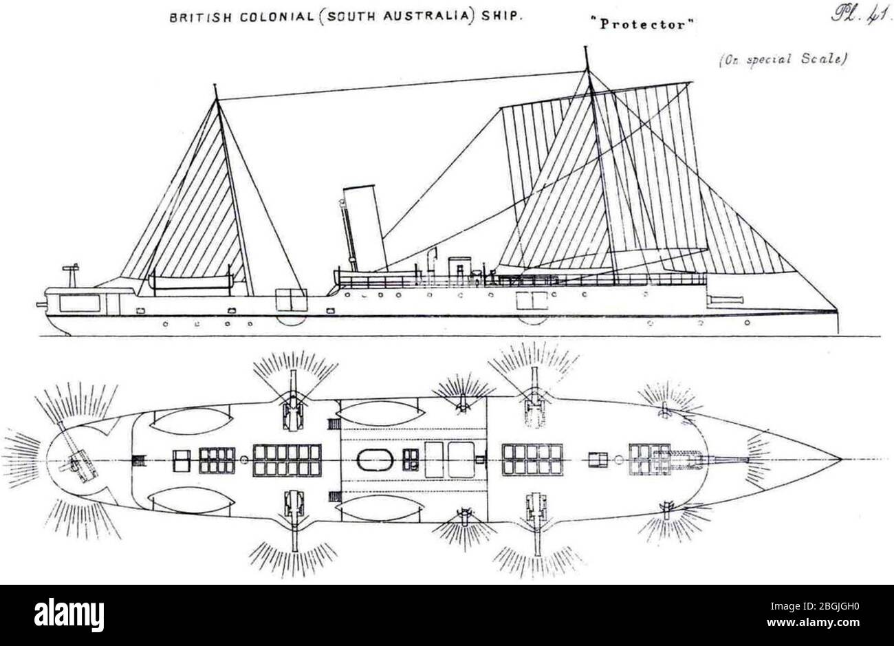 HMCS Protector Starboard elevation and Deck plan Stock Photo - Alamy