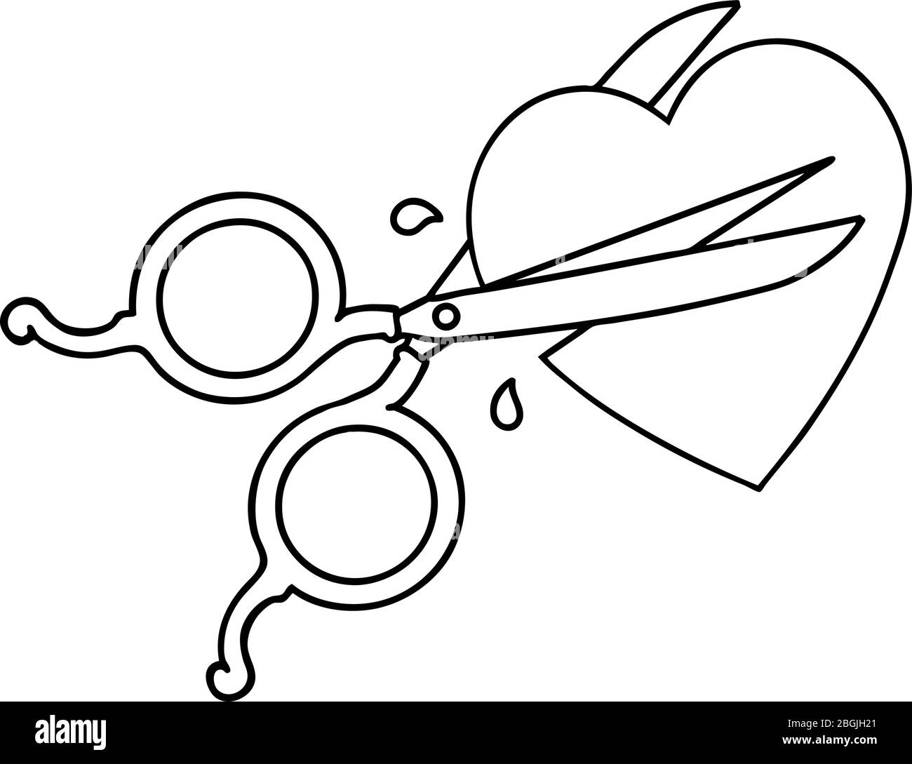 tattoo in black line style of scissors cutting a heart Stock Vector ...