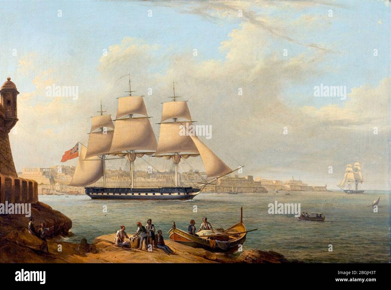 HMS Alfred leaving Grand Harbour 1833 Stock Photo - Alamy