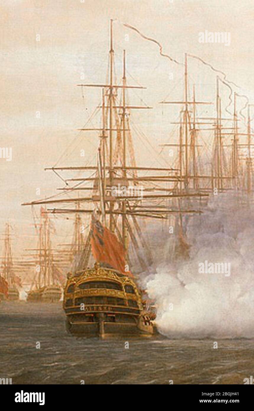 HMS Alfred at the Battle of Frigate Bay 26 January 1782 (cropped Stock ...
