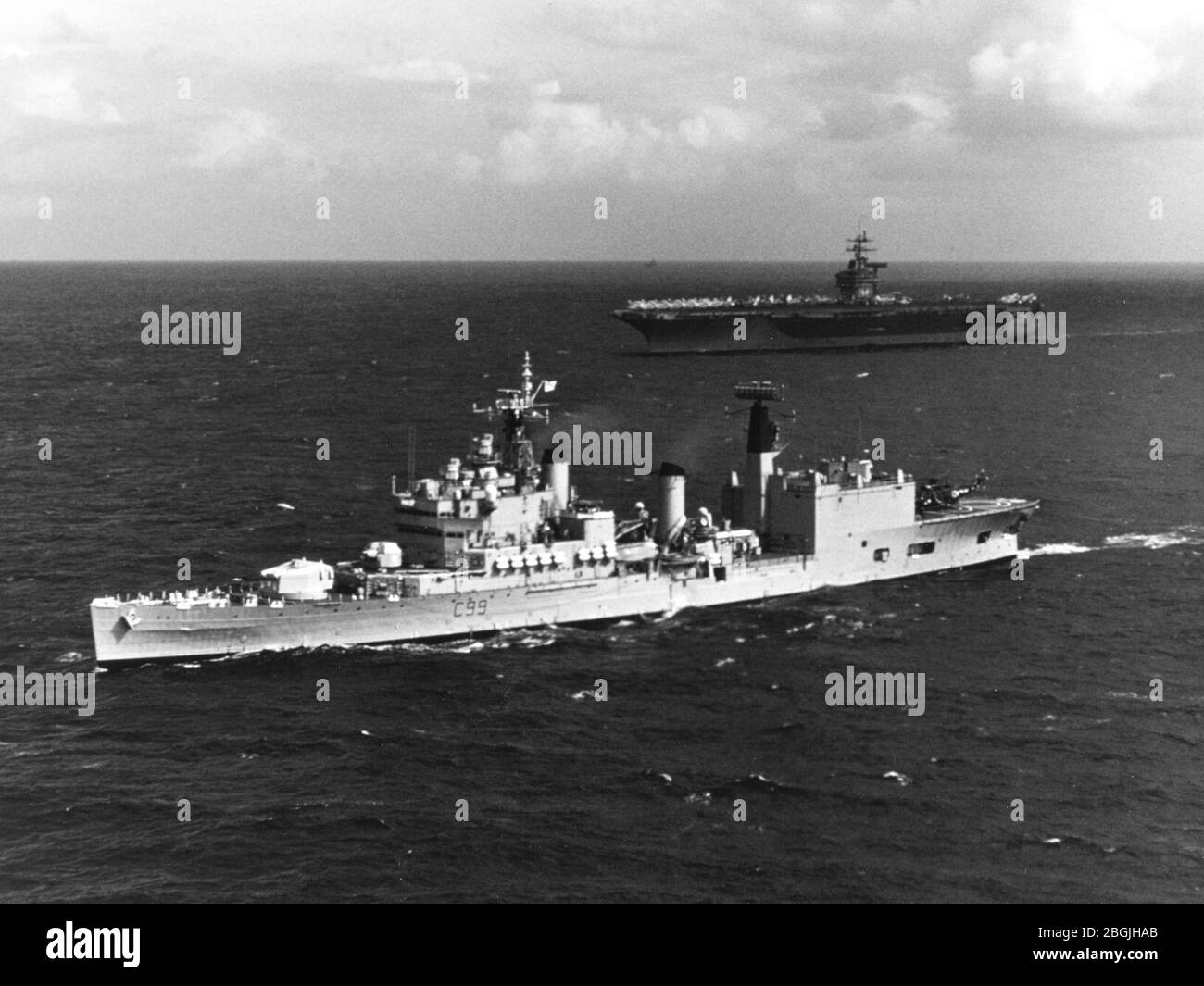 HMS Blake (C99) and USS Nimitz (CVN-68) underway in the English Channel ...