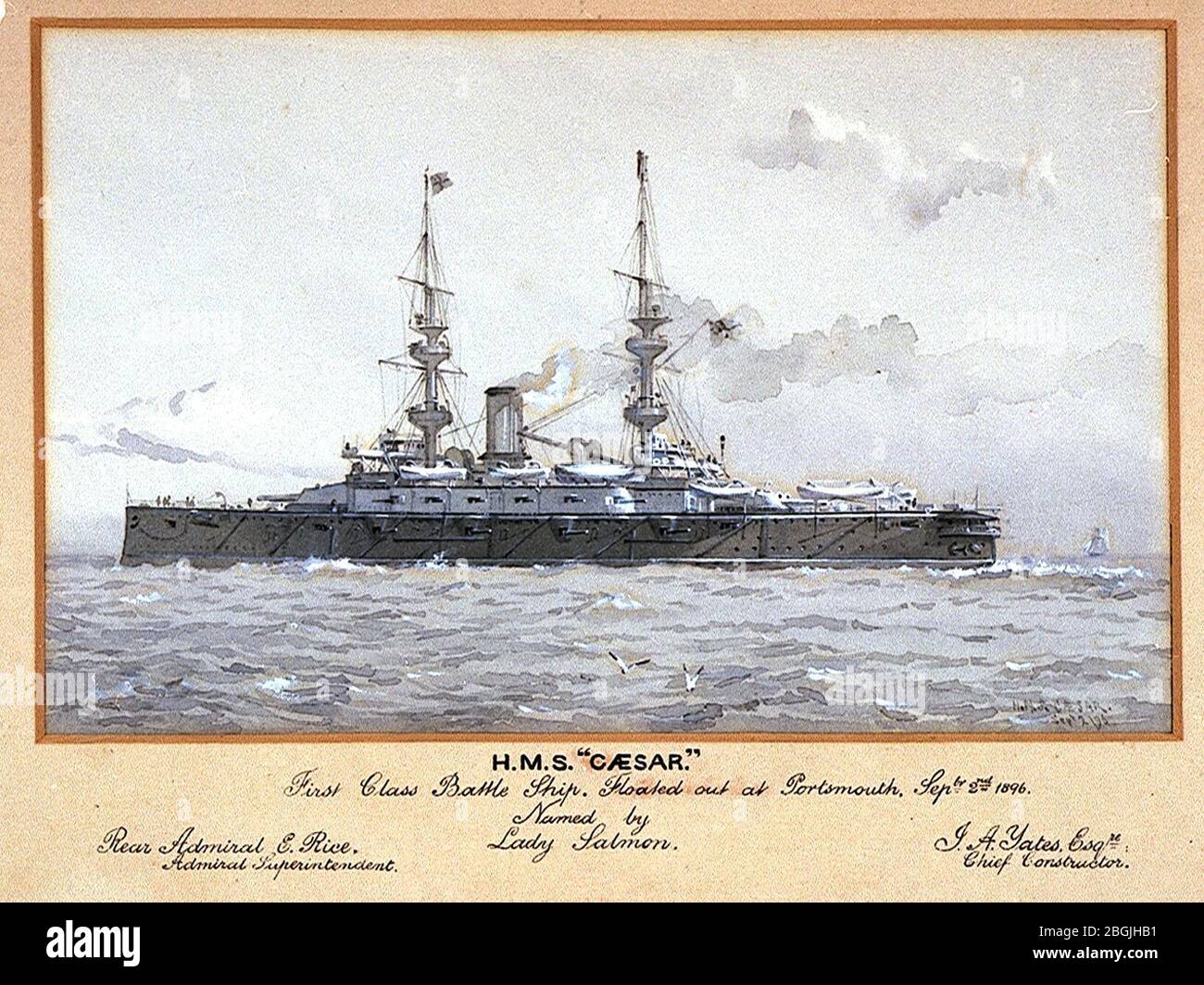 HMS Caesar First Class Battle Ship Floated out at Portsmouth, Sepbr 2nd ...