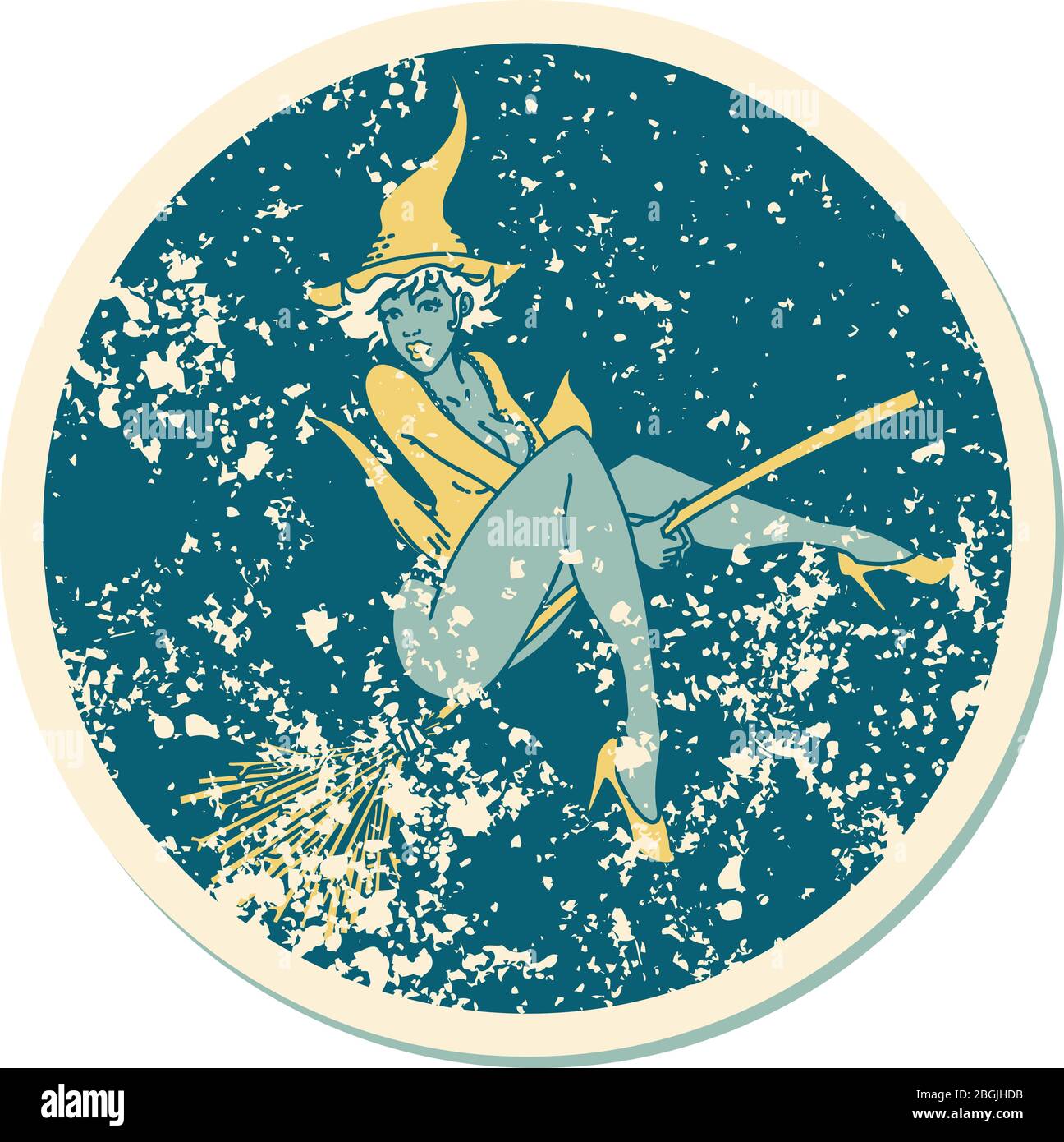 distressed sticker tattoo in traditional style of a pinup witch Stock ...