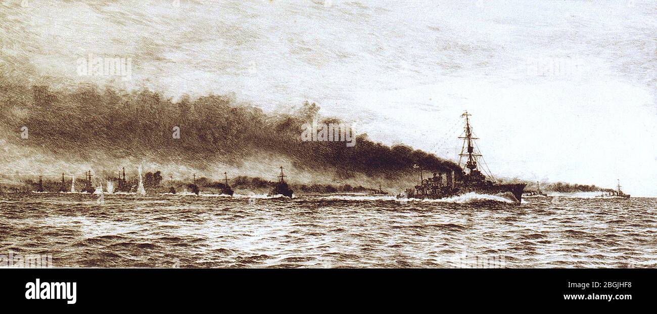 HMS 'Champion', leading the destroyers and battlecruisers at the Battle ...