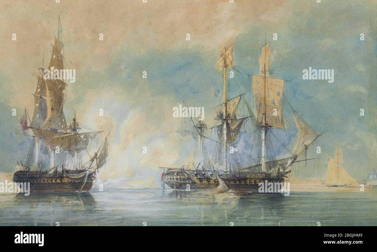 HMS Crescent, capturing the French frigate Réunion off Cherbourg, 20th ...