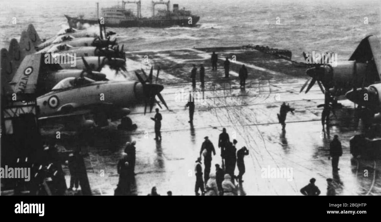 HMS Eagle (R05) flight deck with Wyverns 1956 Stock Photo - Alamy
