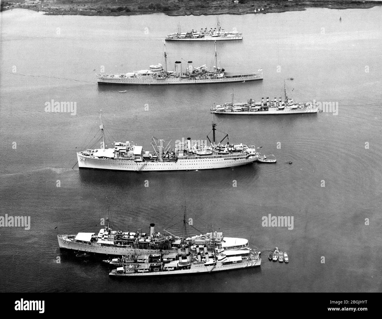 HMS Exeter (68) in Balboa harbour with US Navy ships on 24 April 1934 ...