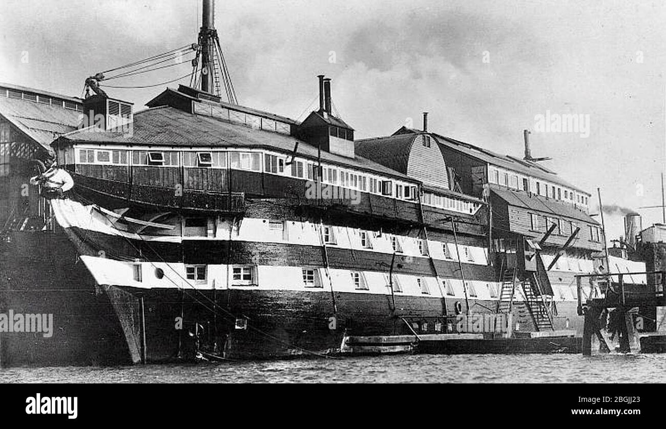 HMS Fisgard III ex Hindostan at Hardway Gosport Sept 1914 Stock Photo ...