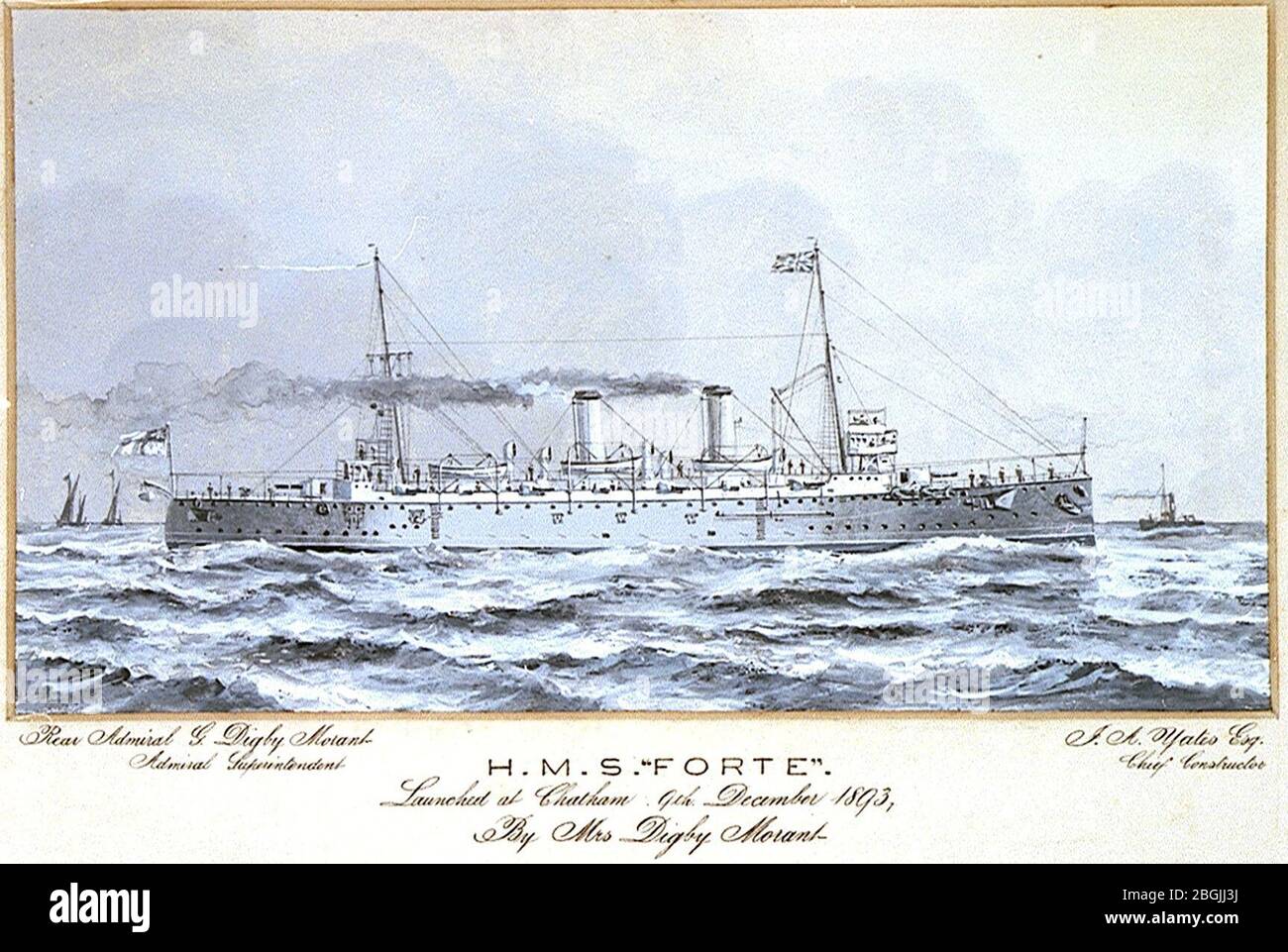 HMS Forte. Launched at Chatham- 9th December 1893, By Mrs Digby Morant ...