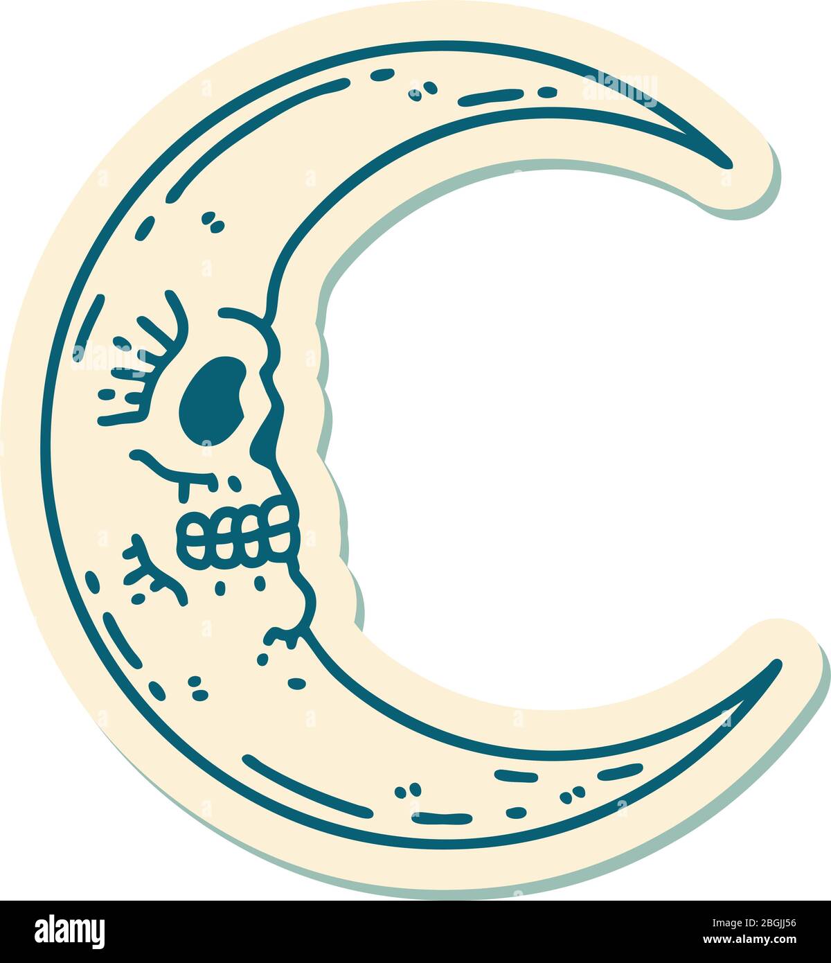 sticker of tattoo in traditional style of a skull moon Stock Vector ...