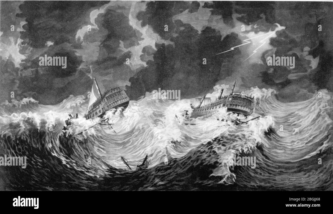 HMS Hector and HMS Bristol in a Hurricane 1780 Stock Photo - Alamy