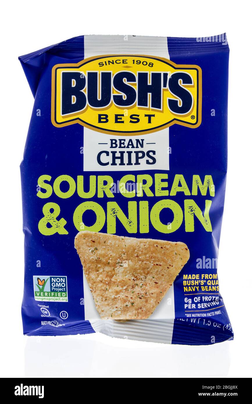 Winneconne, WI - 3 April 2020: A package of Bushs best bean chips on an ...