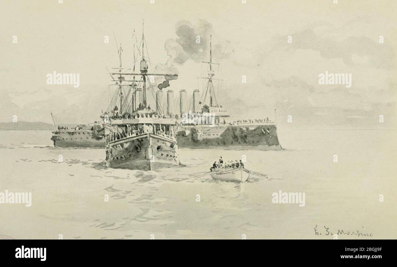 HMS Indefatigable (1891) with HMS Diadem (1898) in the Gulf of St ...