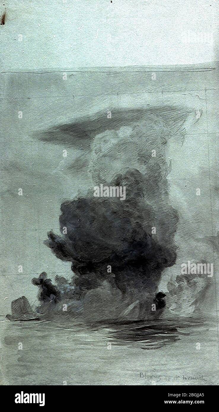 HMS 'Invincible' exploding at the Battle of Jutland, 31 May 1916 Stock ...