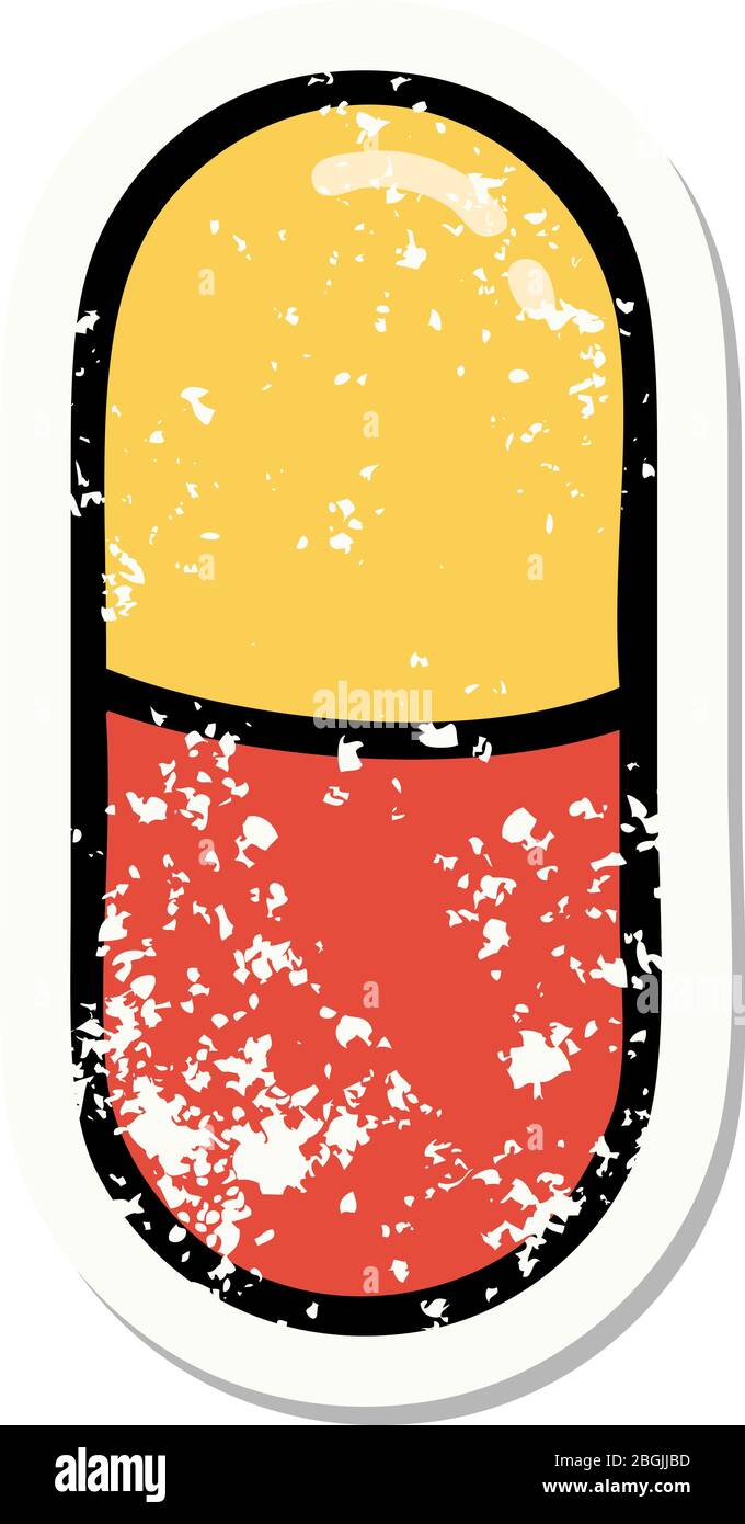 distressed sticker tattoo in traditional style of a pill Stock Vector ...