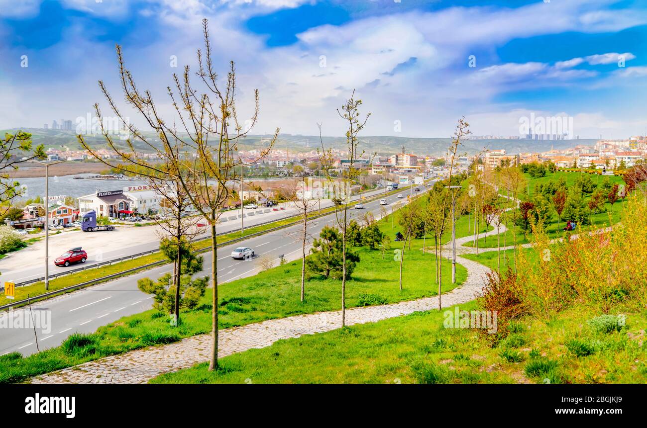 Ankara/Turkey-April 28 2019: Alparslan Turkes Park near lake Mogan with ...