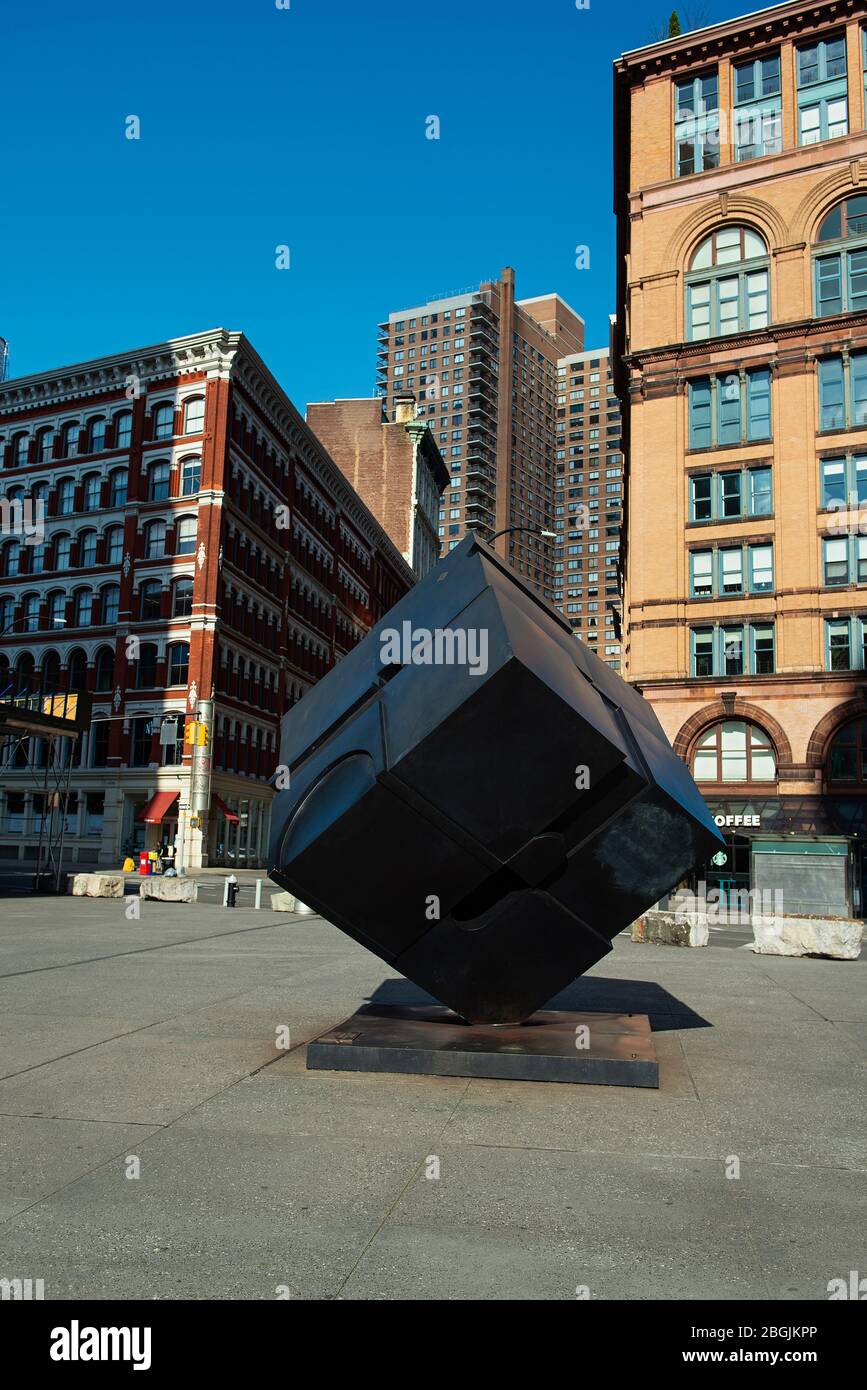 The Cube in an empty Astor Place during the COVID-19 pandemic in New ...