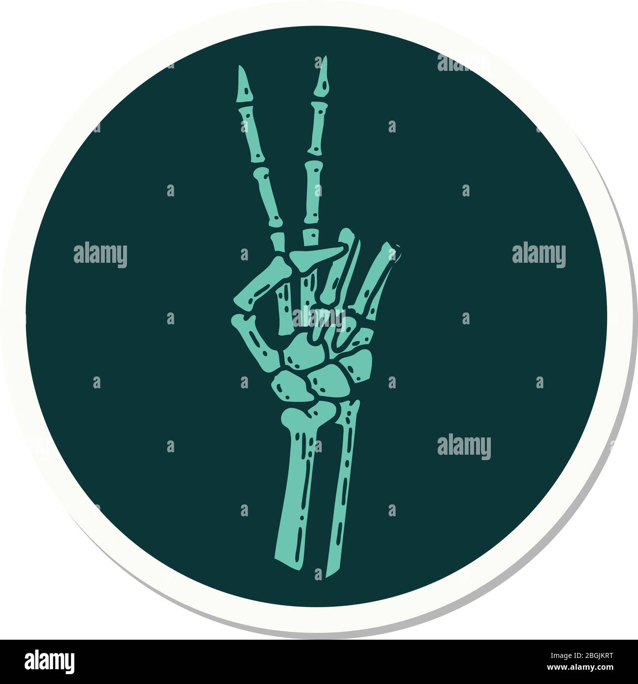 sticker of tattoo in traditional style of a skeleton giving a peace ...