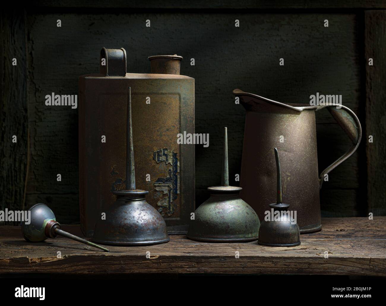 Old oil cans as still life Stock Photo - Alamy