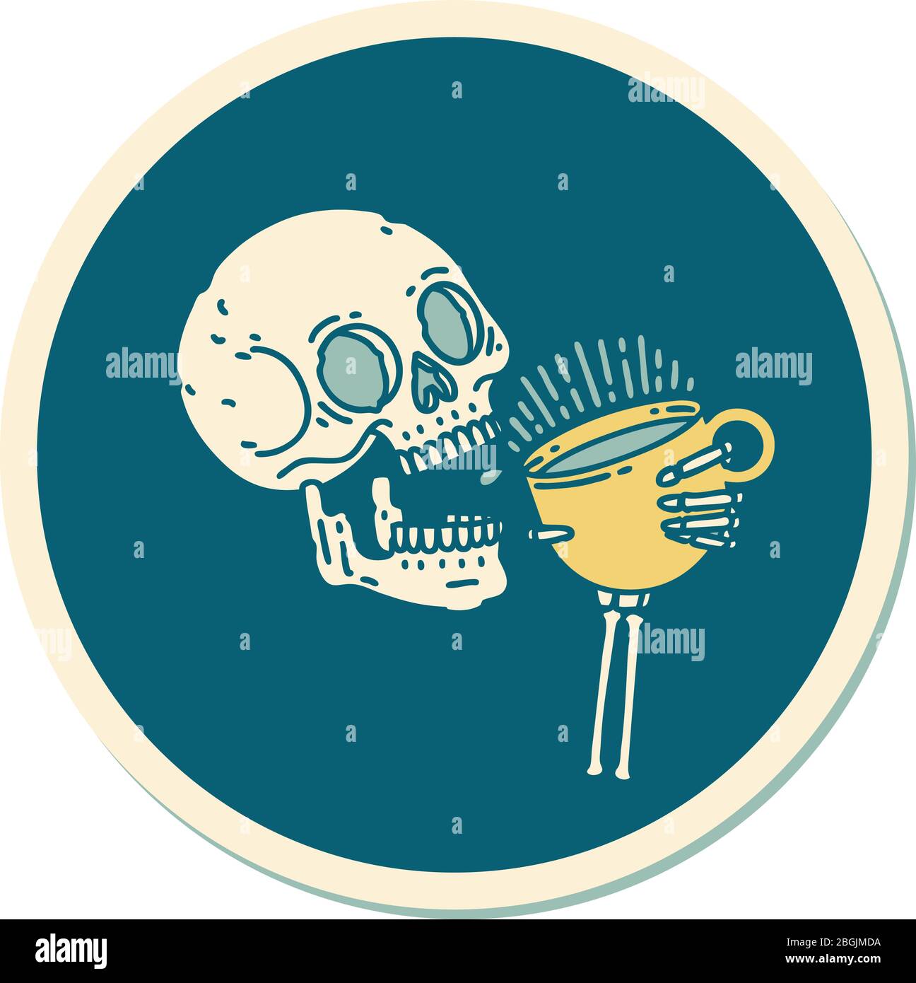 sticker of tattoo in traditional style of a skull drinking coffee Stock ...