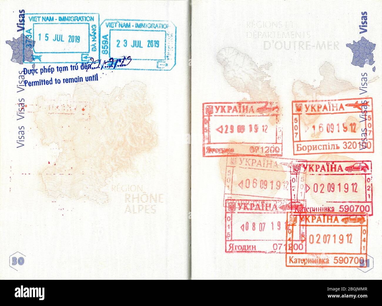 Stamps of Vietnam and Ukraine in French passport Stock Photo - Alamy