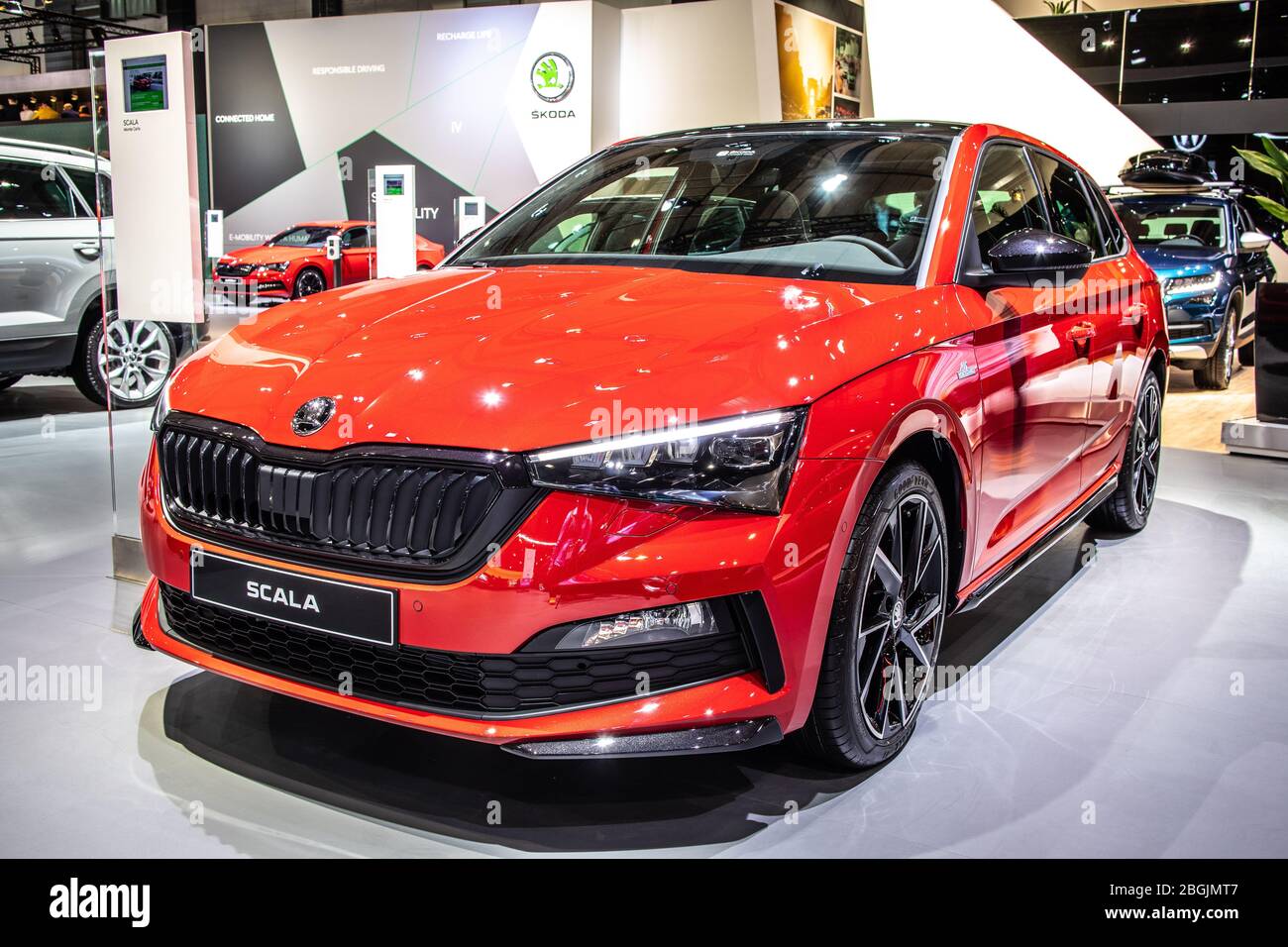 Brussels, Belgium, Jan 2020: all new Skoda Scala at Brussels Motor Show ...