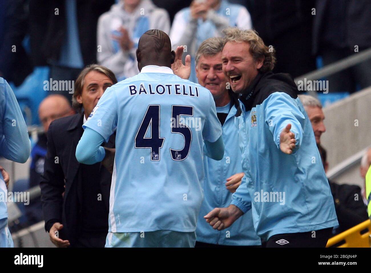 MANCHESTER, ENGLAND - Mario Balotelli of Manchester City celebrates ...
