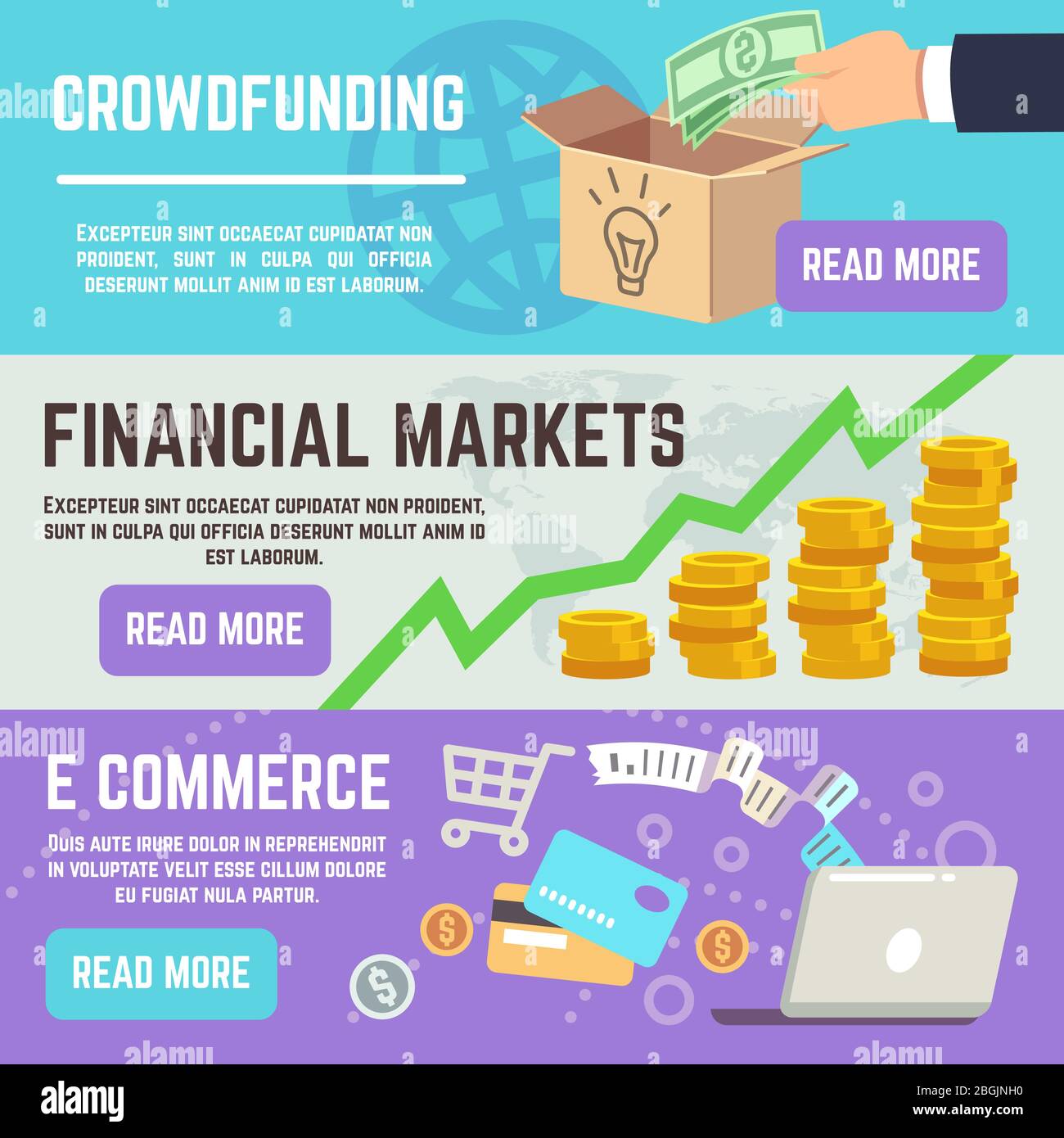Crowdfunding banners. Business banking, e commerce and financial ...