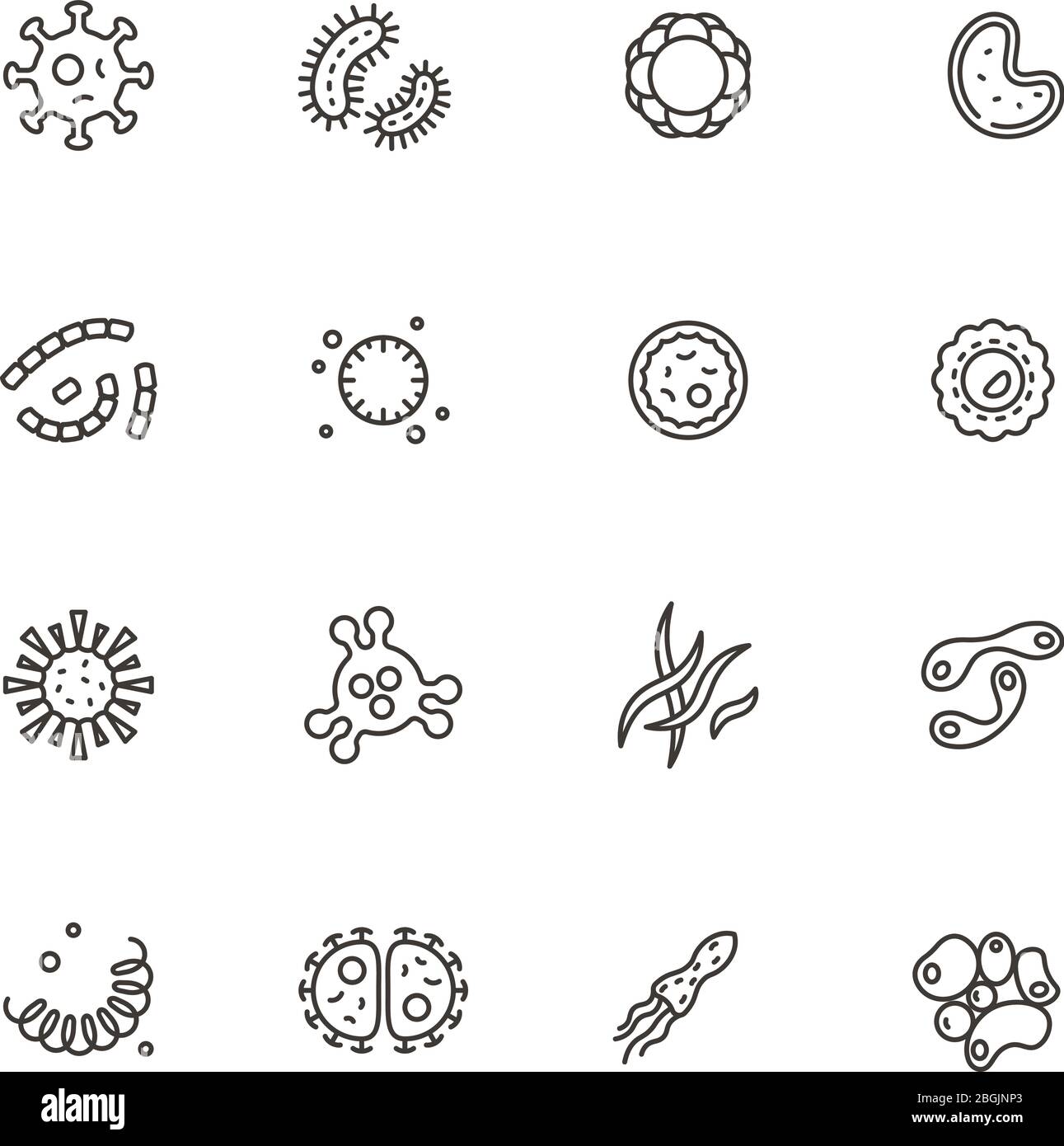Microbes, virus and pathogen line icons. Bacteriology hygiene and ...