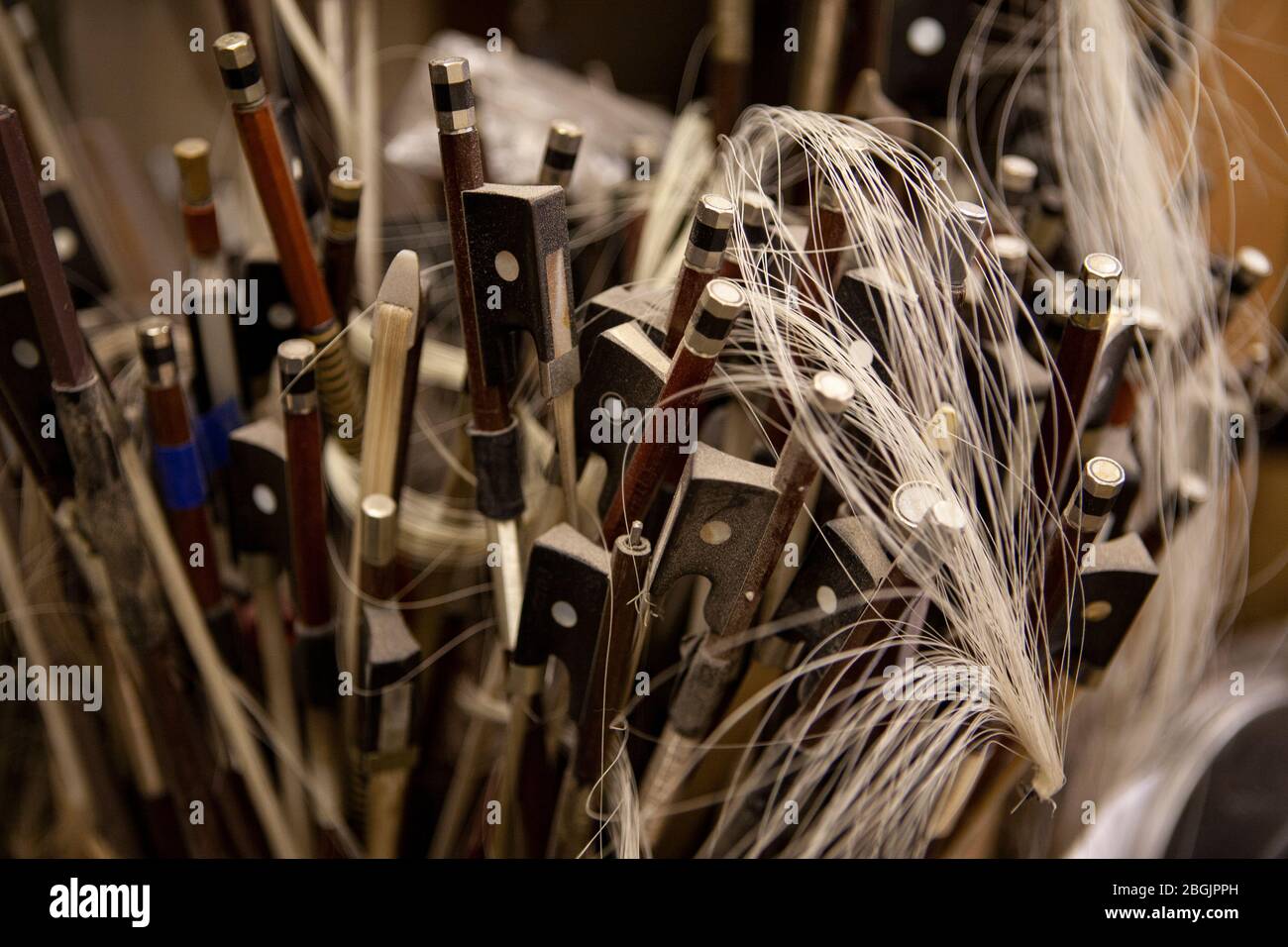 Instruments in a music repair shop Stock Photo - Alamy