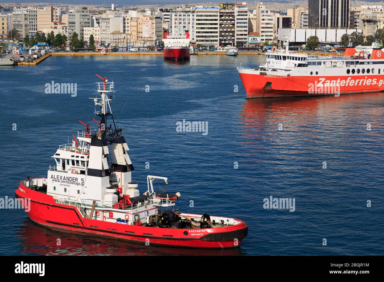 Tugboat, Ferries, Port of Piraeus, Athens, Greece, Europe Stock Photo ...