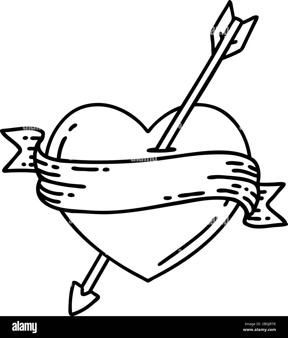 tattoo in black line style of an arrow heart and banner Stock Vector ...