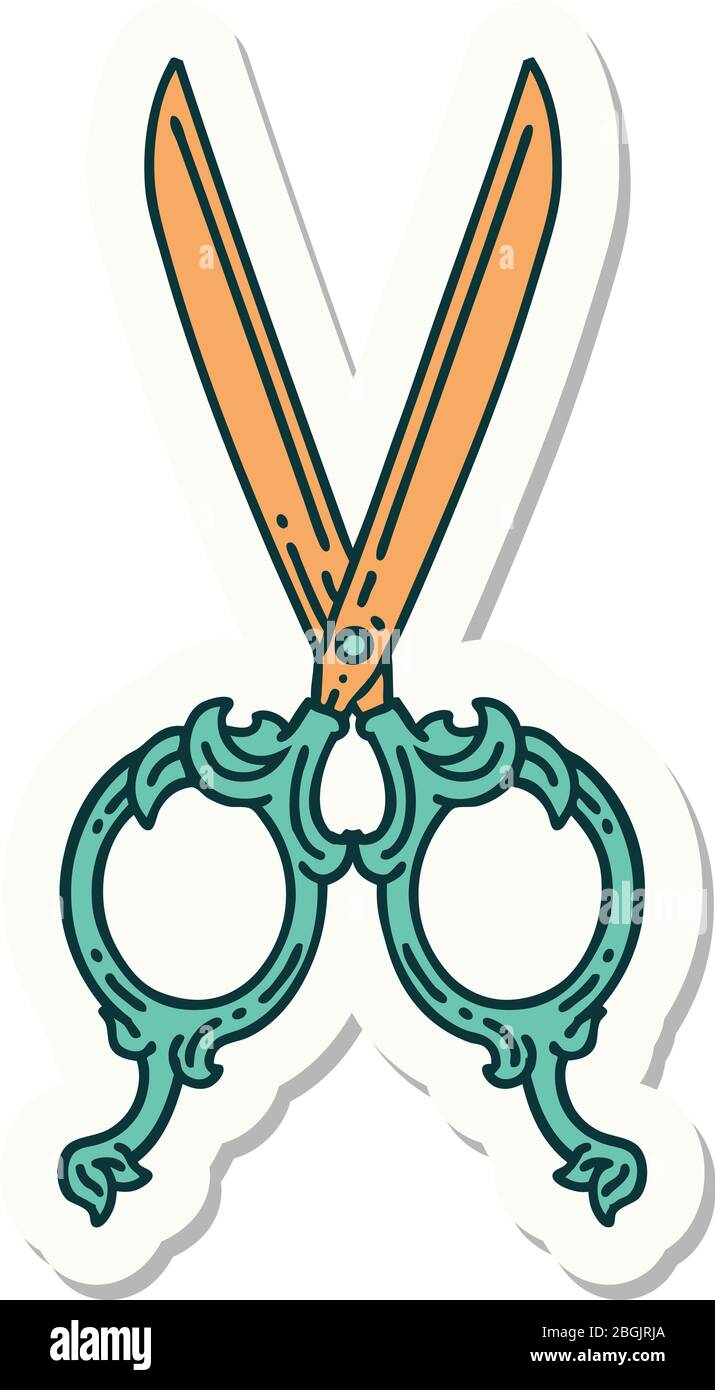 sticker of tattoo in traditional style of barber scissors Stock Vector ...