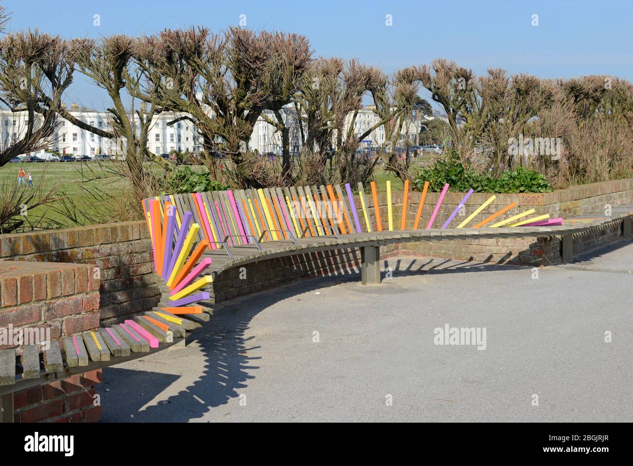 A small section of Britain's longest bench, the 324 m long bench on ...